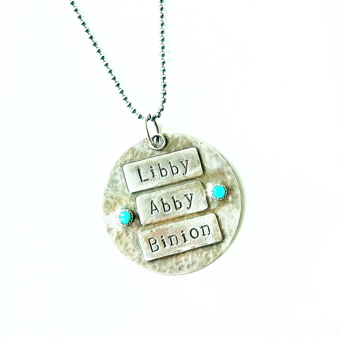 Custom sterling silver name banner necklace with turquoise stones – www ...